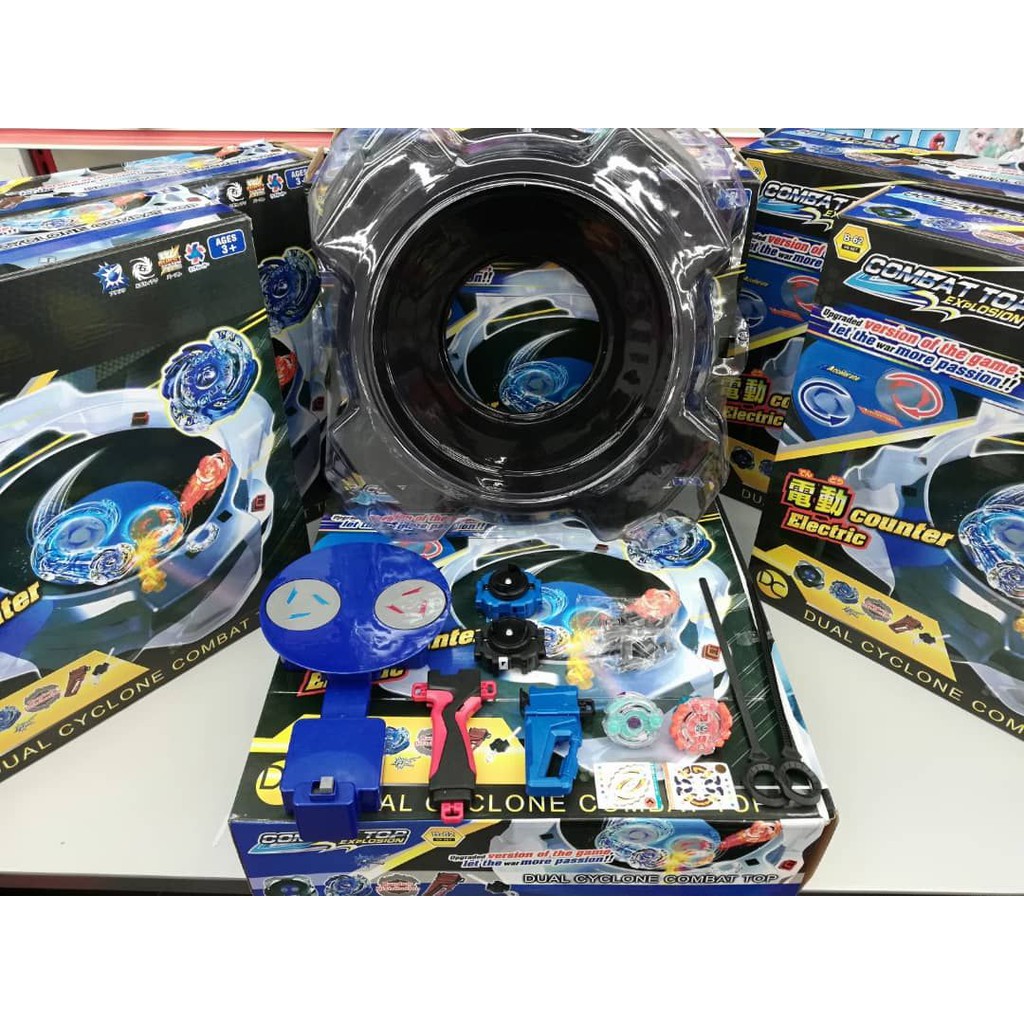BEYBLADE SET NEW COUNTER ELECTRIC DUAL CYCLONE COMBAT TOP ARENA STADIUM ...
