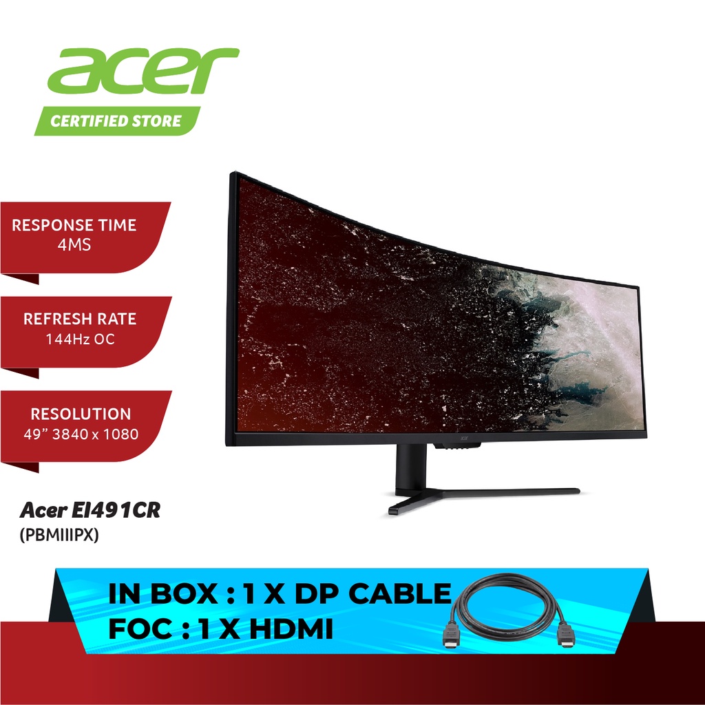 ACER EI491CR 49" DFHD 144HZ HDR FHD 144HZ HDR 400 CURVE FREESYNC GAMING ...