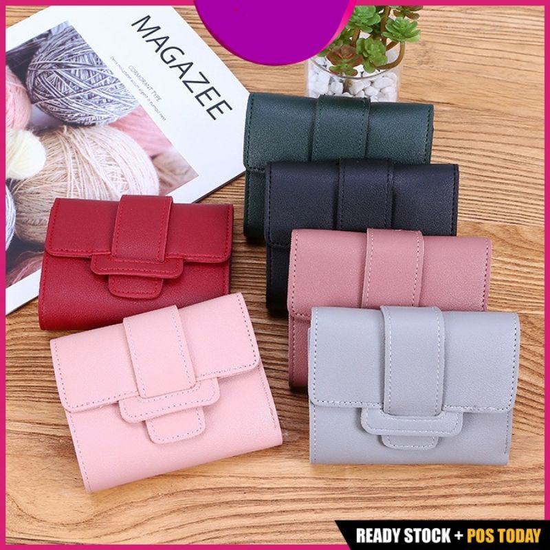New Women's Korean Three-Fold Plain Color Money Card Coin Short Wallet ...