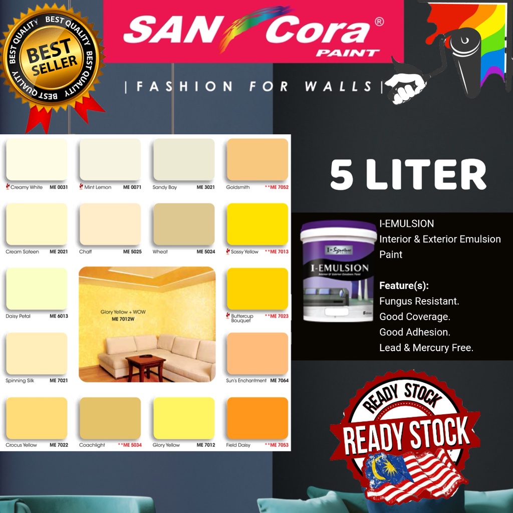 SINAR SANCORA I-EMULSION MATT 5 LITER CHEERFUL YELLOW INTERIOR WALL PAINT/ CAT DINDING DALAM ...