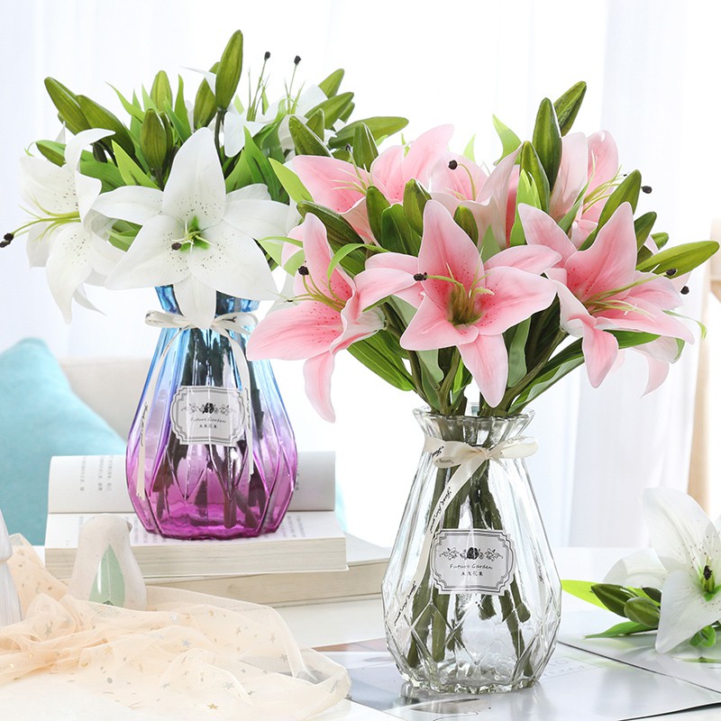 3 Head Mini Lily Artificial Flower Home decorative flowers Wedding ...