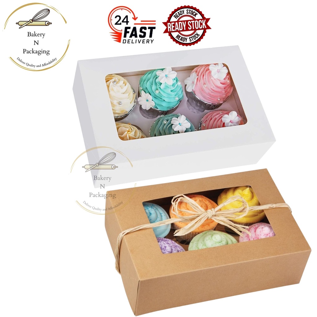 10pcs of 6 Cavity Cupcake Box with Window (without Handle) Tart Muffin ...
