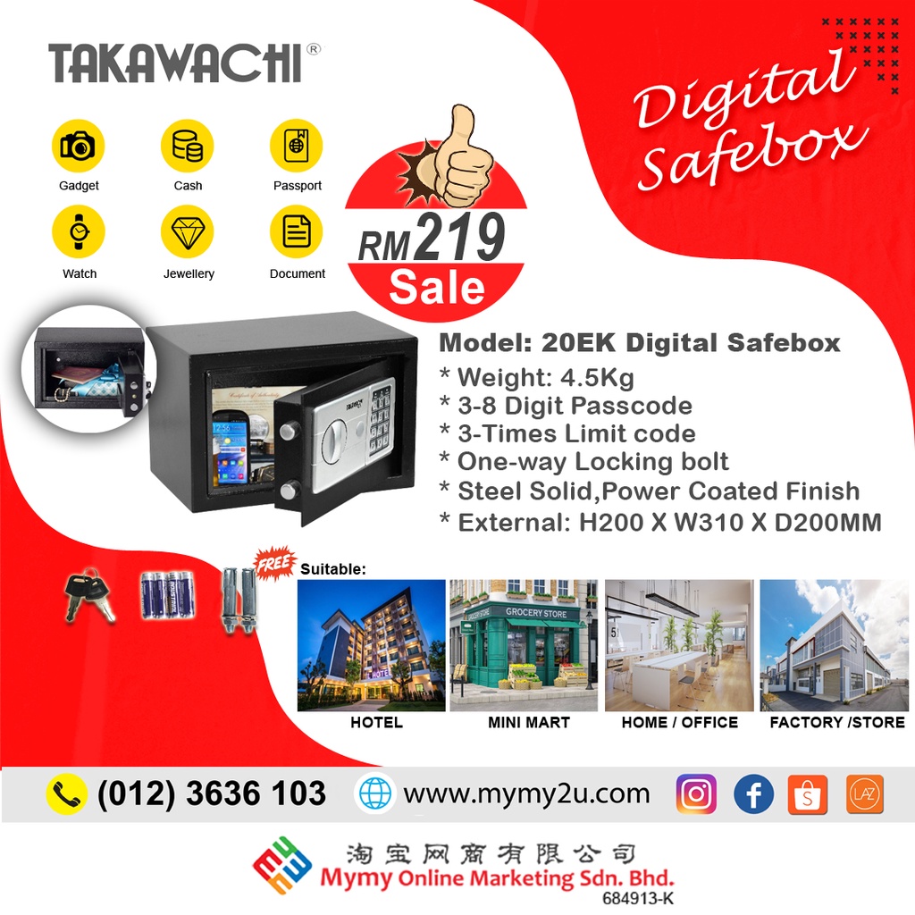 Takawachi TK-20 Home / Office Digital Safety Safe Box | Shopee Malaysia