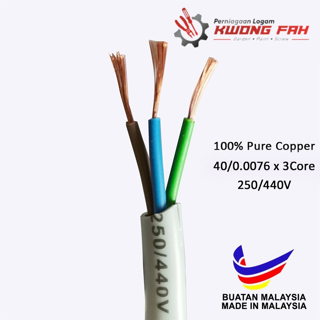 (1 Unit x Meter) Grey Flexible Cable 40/0.0076 X 3 Core / Grey Wire / Cable Kelabu 100% Copper ...