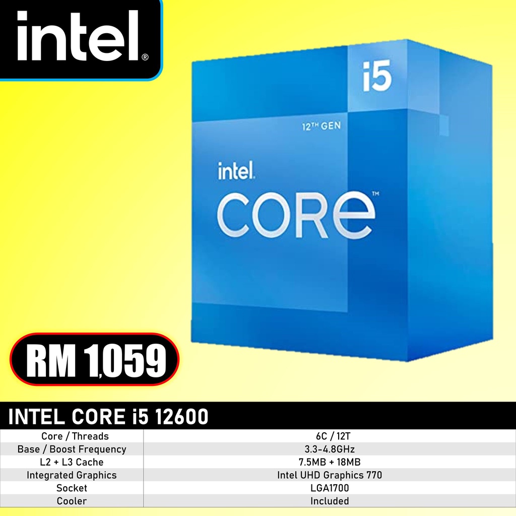 INTEL CORE I5-12600 (6C/12T, 3.3-4.8GHZ, 18MB, LGA1700, UHD770 ...