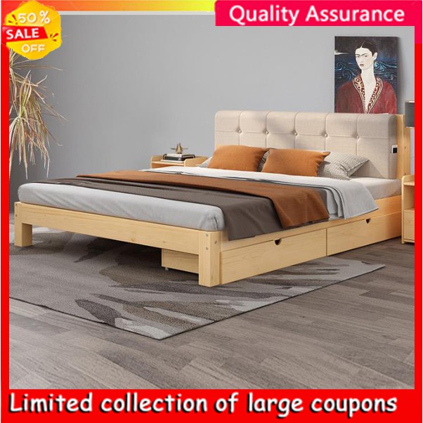 Solid wood bed 1.5m double bed 1.8 simple bed frame 1.2m single bed ...