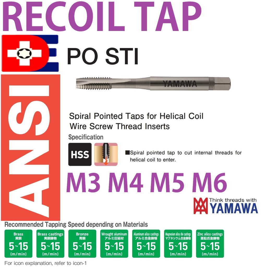 Yamawa recoil tap helicoil rework thread tap Japan tools [M2 M2.5 M3 M4 M5 M6 M8 M10 M12 ...