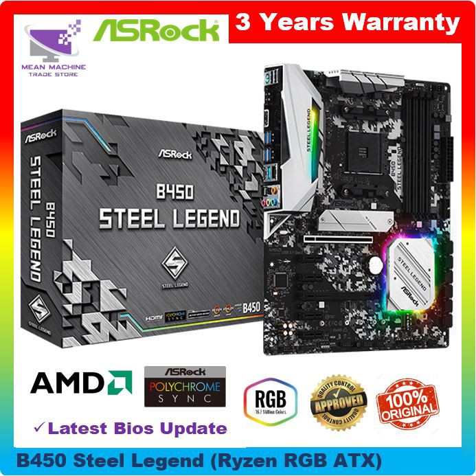 Asrock b450 steel legend rgb ryzen ddr4 atx motherboard | BeeCost