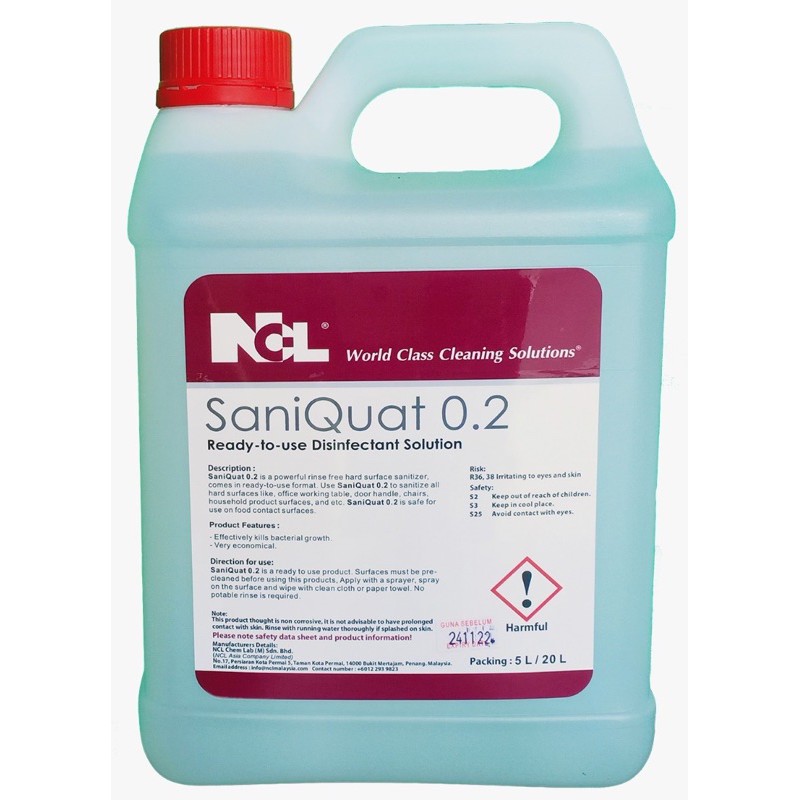 NCL SaniQuat 0.2 5L (Non Alcohol) Sanitizer Spray & Wipe | Shopee Malaysia