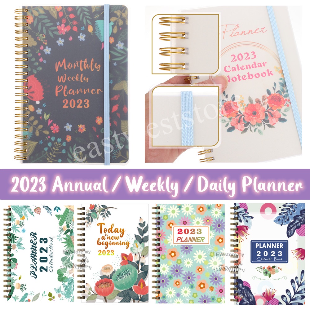 2023 Annual Weekly Notebook Spiral Coil Calendar Planner Daily Schedule ...