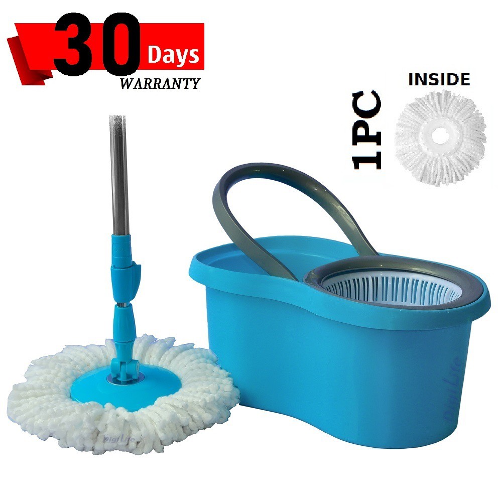 Easy Spin Mop Floor Mop Lantai Microfiber Mop Cloth w/ Stainless Steel ...