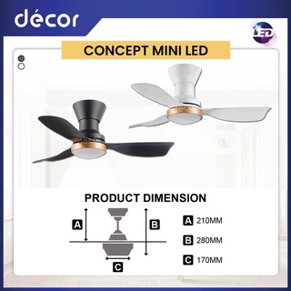 DEKA Fan DEKA CONCEPT MINI LED 34" 3 Blades 14 Speed DC Motor Remote ...