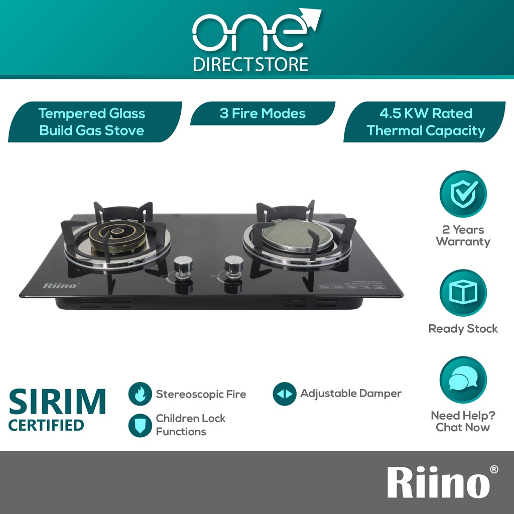 Riino ND2F Tempered Glass Gas Stove Build-In / Tabletop Hybrid Gas ...