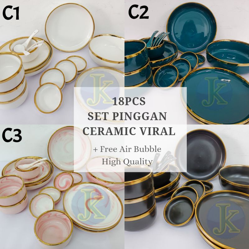 18PCS Set Pinggan Viral Ceramic Dinnerware Set (READY STOCK/FAST ...