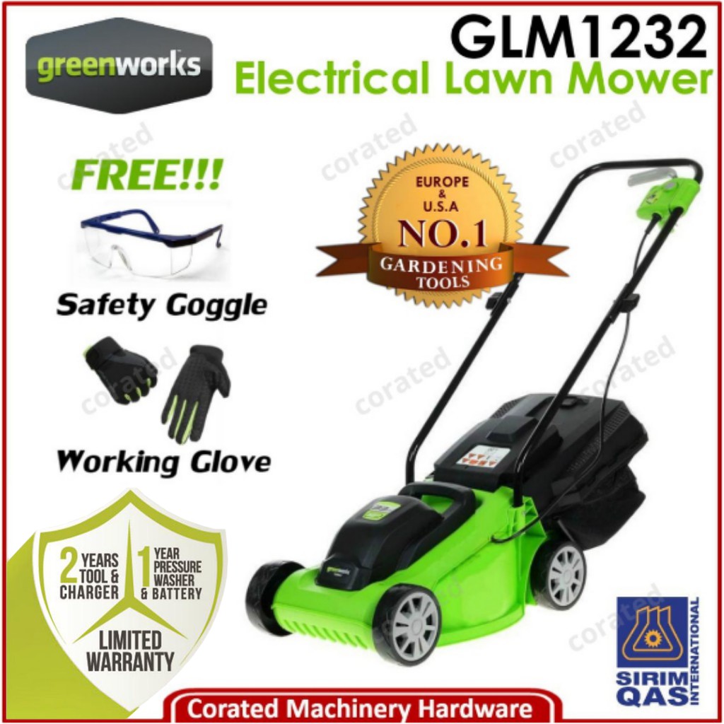 [CORATED] Greenworks GLM1232 32cm Electric Lawn Mower ( 1 Years ...