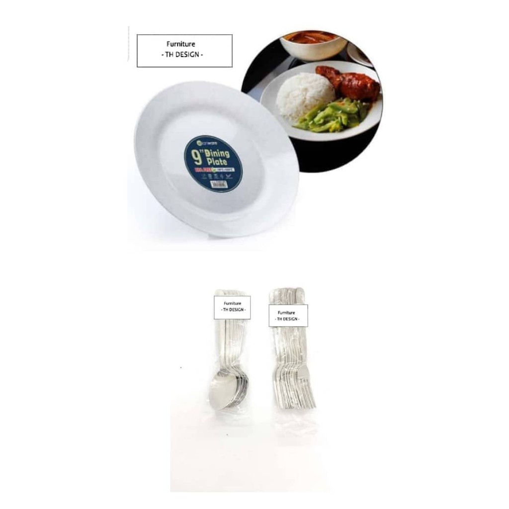 Pinggan Makan Set (9" x 6 Pcs) + Sudu dan Garfu [ SET 6 ORANG ...