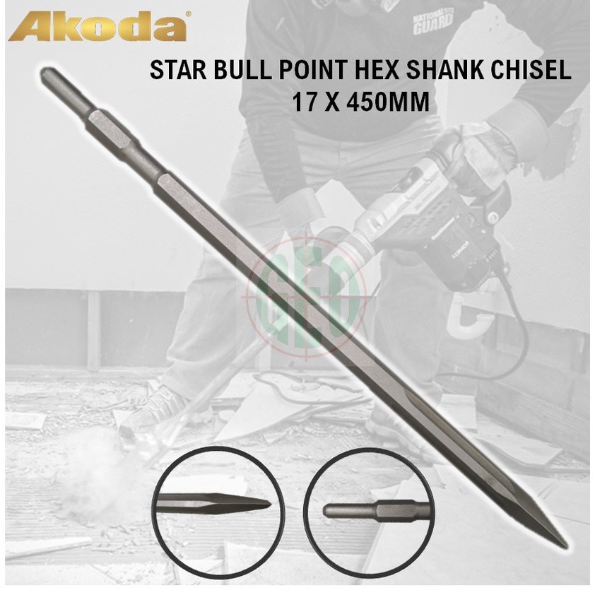 AKODA HEX SHANK 17 X 450MM STAR BULL POINT CHISEL | Shopee Malaysia