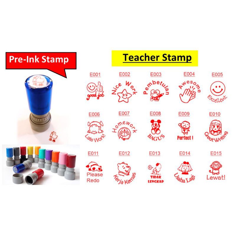 Teacher Stamp Chop Pre Ink, Cop Ulasan Guru, Good Stamp, Excellent ...