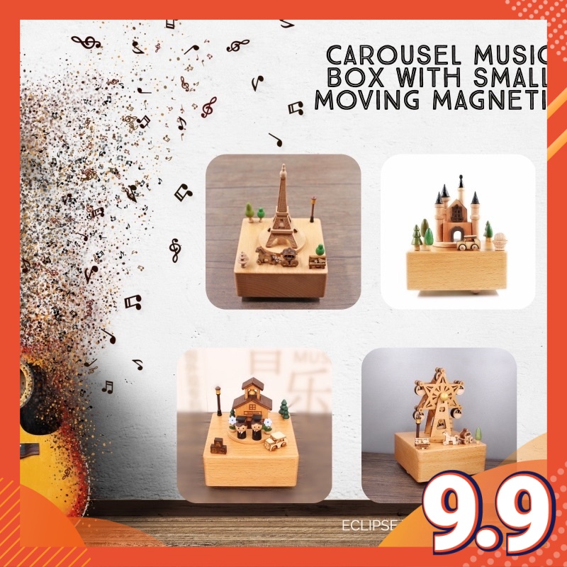 Carousel Music Box Mountain Tunnel with Small Moving Magnetic Train ...