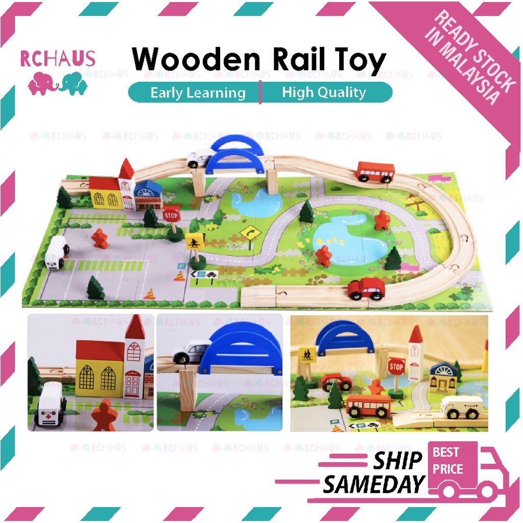 🐘Boo&Bub🐘40pcs Wooden Railway Car | Early Educational Learning Puzzle ...