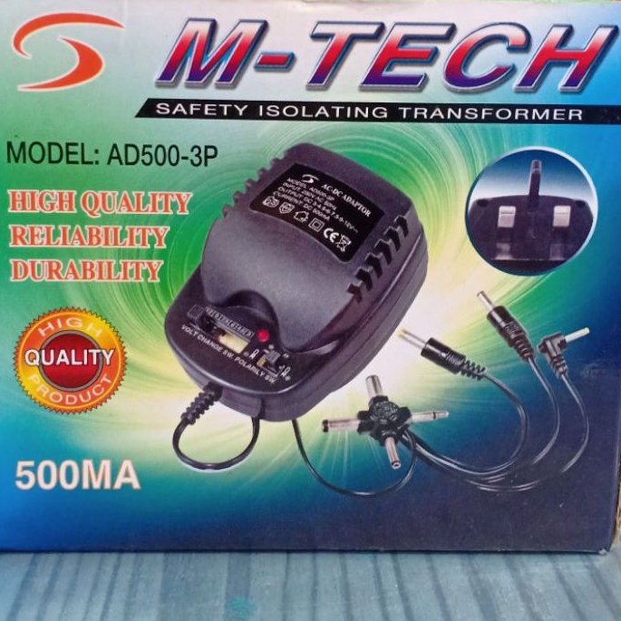 M-TECH 3PIN 13A AC/DC Adapter - 500mA (Input 240v AC) (Output-1.5V/3V/4 ...