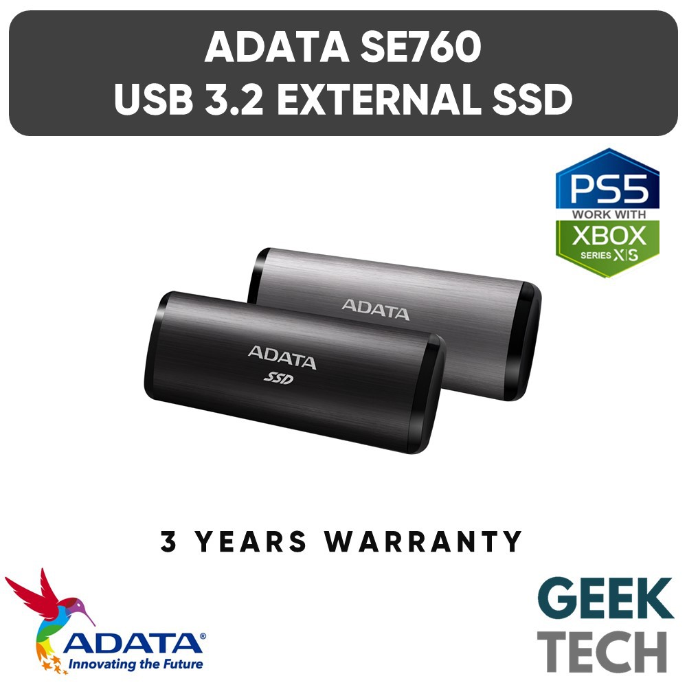 ADATA SE760 USB3.2 Gen 2 External SSD 256GB/512GB/1TB (Works with PS5 ...