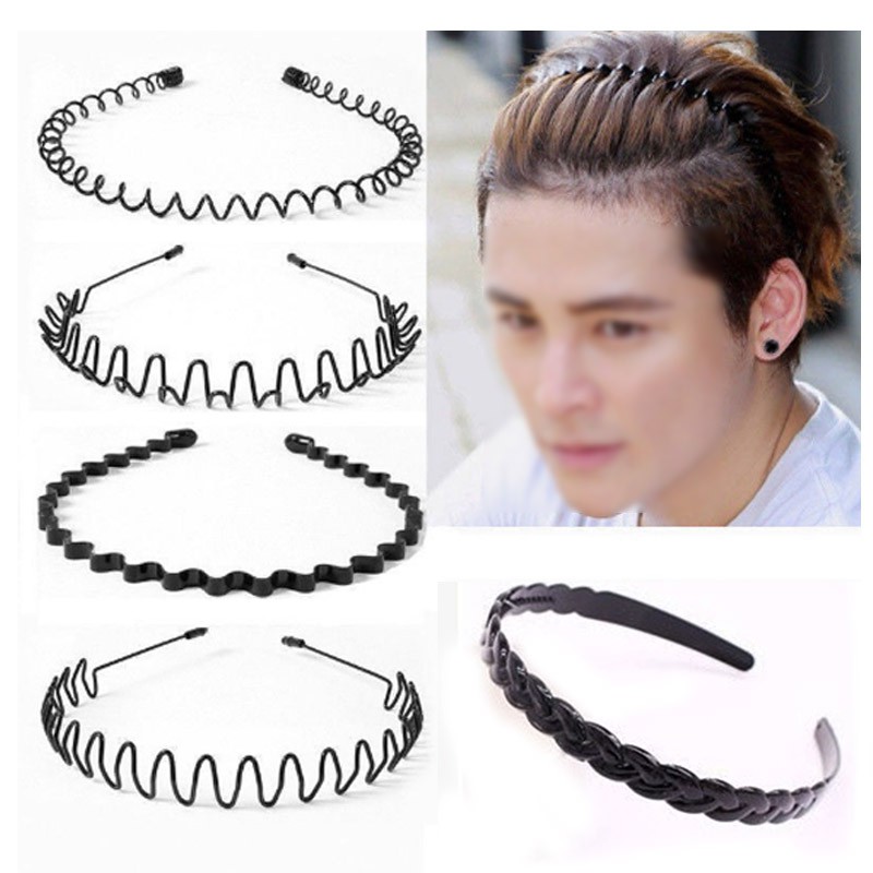 Unisex Men s Women Sports Wave Hair Band Metal Plastic Black Hairband