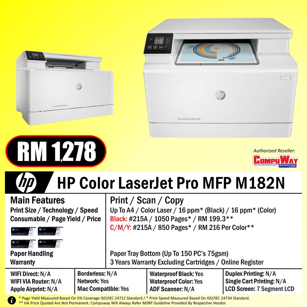 HP COLOR LASERJET PRO MFP M182N PRINTER | Shopee Malaysia