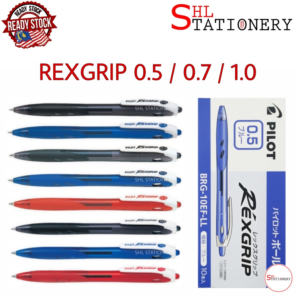 PILOT RexGrip Retractable Ballpoint Pen 0.5 / 0.7 / 1.0 Rex Grip (Black ...