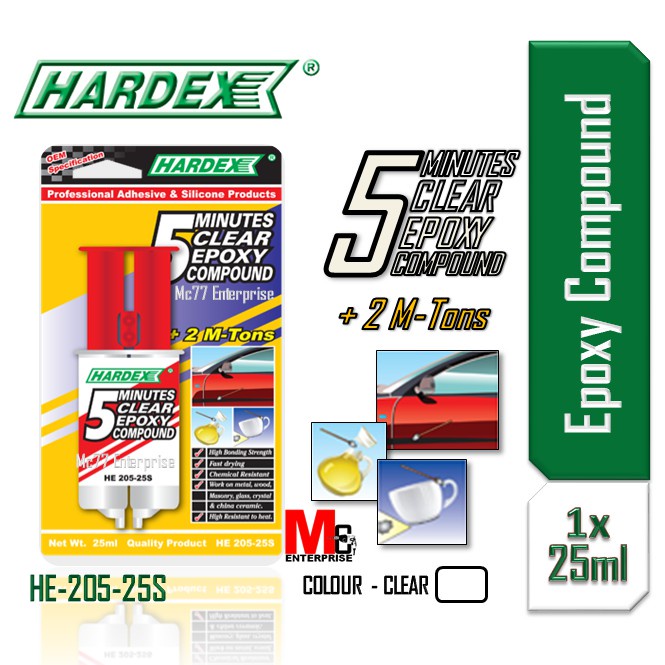HARDEX 5 MIN CLEAR EPOXY COMPOUND / READY MIX 2 TON GUM - 25G (HE-205 ...