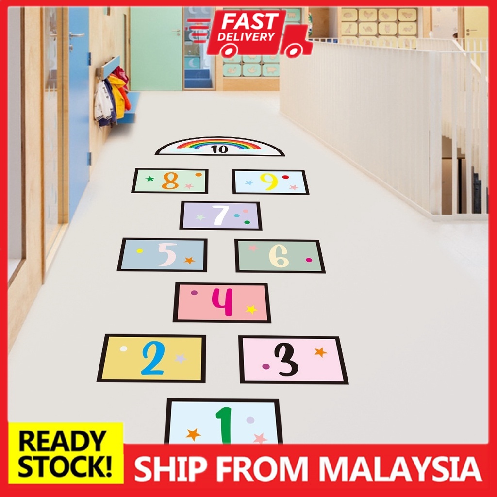 cartoon hopscotch grid number game kindergarten floor background wall ...