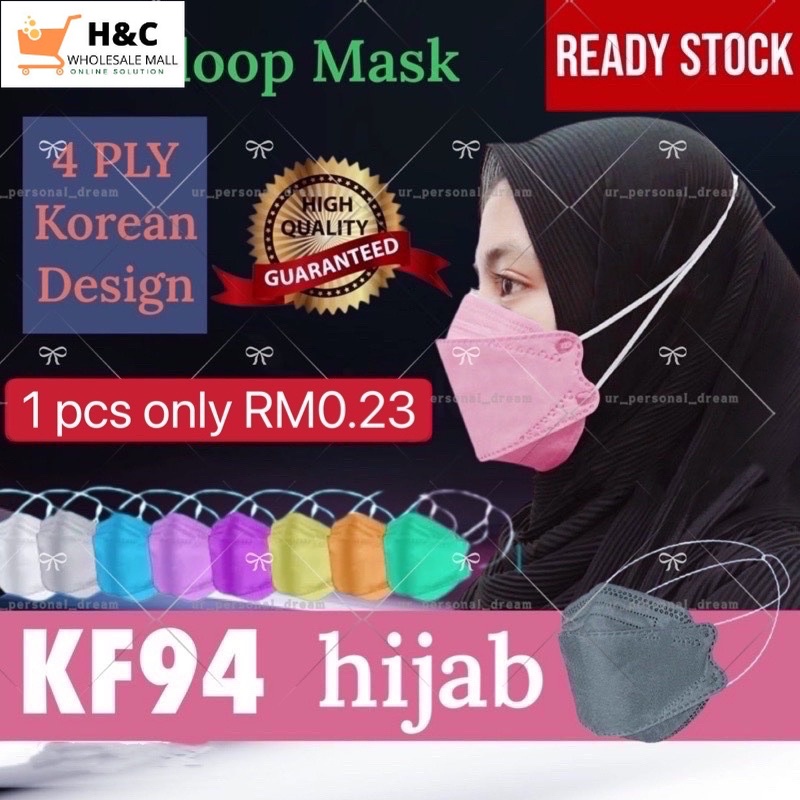 [Ready Stock] Korean 4PLY KF94 Hijab Headloop Face Mask with BFE95% for hijab women | Shopee ...
