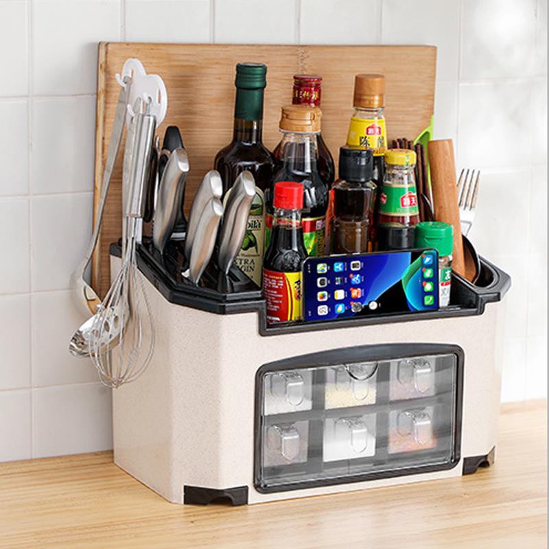[READY STOCK] Kitchen Rack Storage Box Six Grid Condiments Seasoning ...