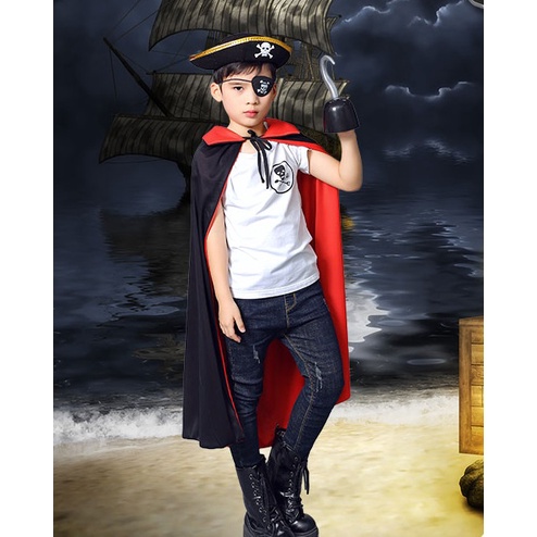 Halloween Black and Red Pirate Cloak Set Pirate Cape Costume for Kids ...
