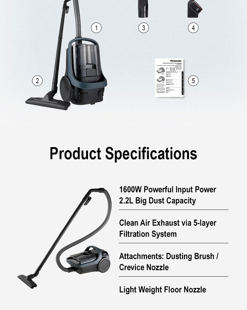 PANASONIC MC-CL601 POWERFUL 1600W CYCLONE BAGLESS CANISTER VACUUM ...