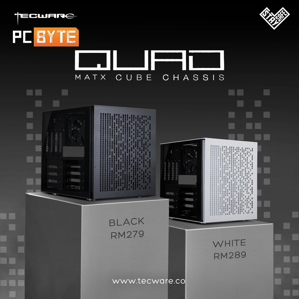 Tecware Quad TG MATX Casing Mini Tower Gaming Cube - Black/White | Shopee Malaysia