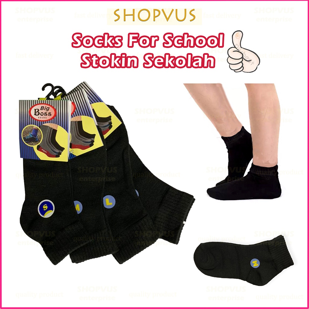 [Ready Sock] Students Plain Black Socks /Classic Socks/Stokin hitam ...