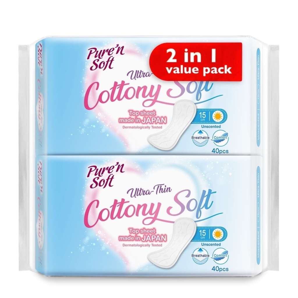 PURE'N SOFT Ultra-Thin Pantyliner Unscented 150mm 2 x 40's | Shopee ...