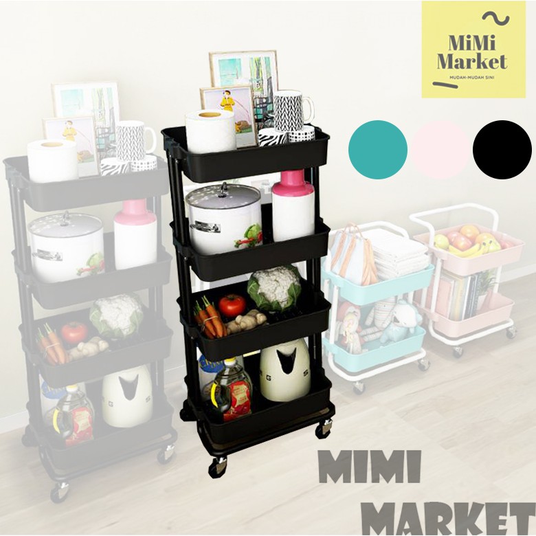 Kitchen Assemble Shelves 4 Tier Plastic Stroller Trolley Decoration ...