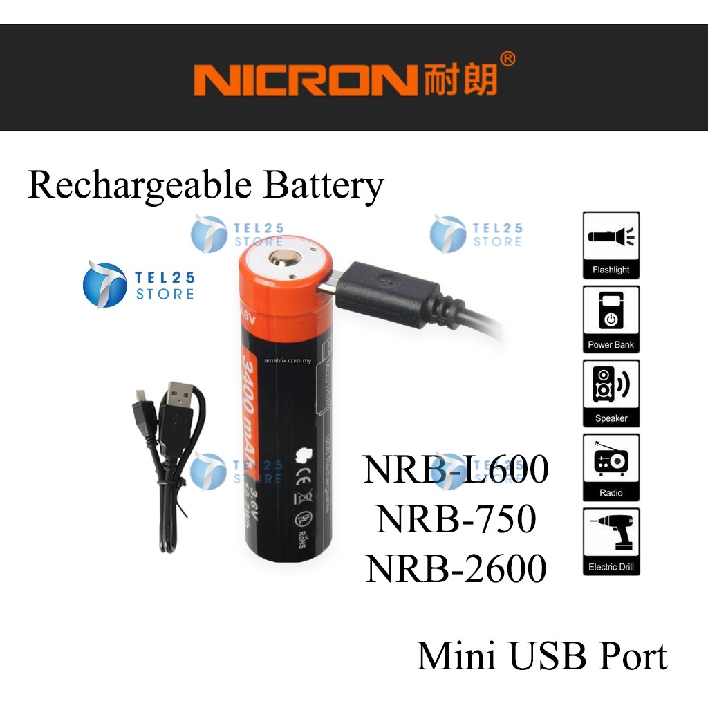 [ 1 UNIT ] NICRON NRB-L600 NRB-750 NRB-2600 600Mah 750Mah 2600Mah ...