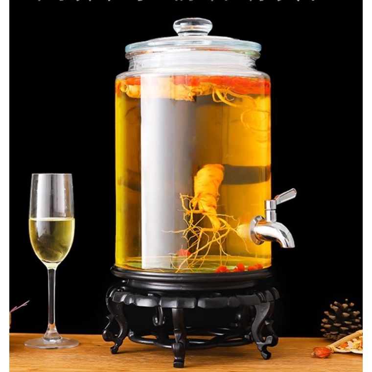 (6L) Balang Air Raya Kaca Wood Rack Water Dispenser Glassware Bekas Air ...