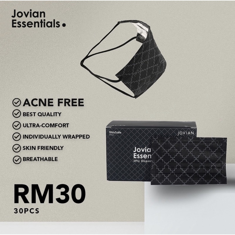 Jovian 3ply Headloop Mono Mask in Black | Shopee Malaysia