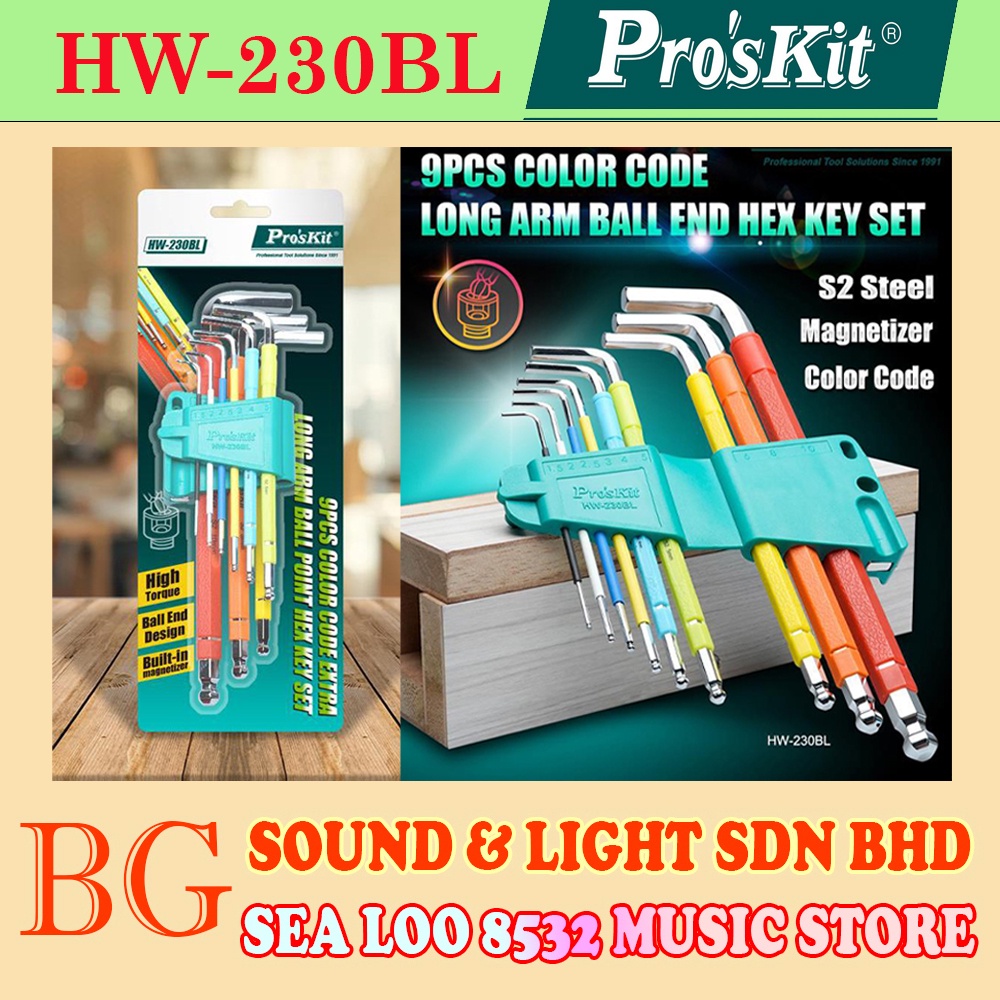 PRO'SKIT HW-230BL / HW230BL 9PCS COLOUR CODED LONG ARM BALL POINT HEX KEY SET ( METRIC ...