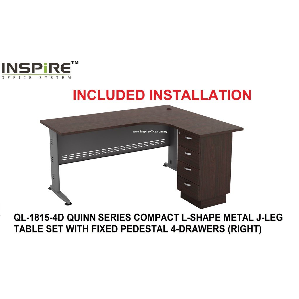 QUINN SERIES QL-1815-4D COMPACT L-SHAPE METAL J-LEG TABLE SET WITH ...