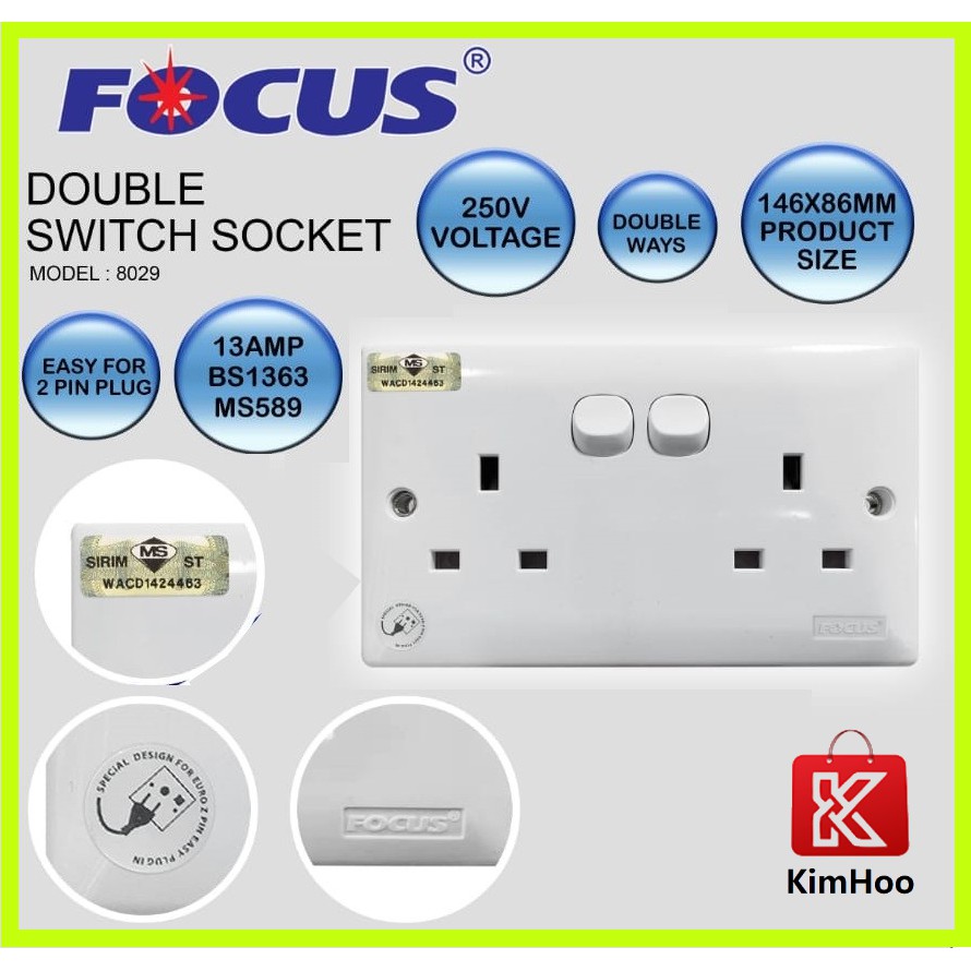 Focus 2 Gang 13A Switch Socket Outlet With SIRIM approval | Shopee Malaysia