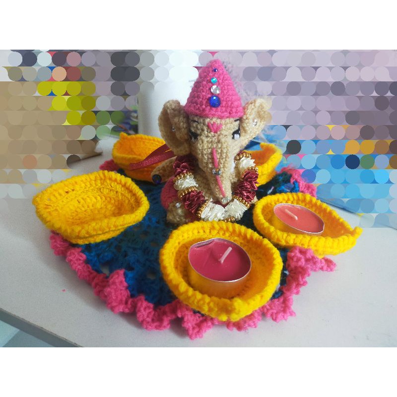 Crochet yarn Ganesha with diya Deepavali Diwali deco | Shopee Malaysia