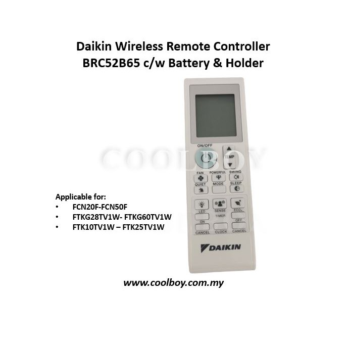Daikin Wireless Remote Controller BRC52B65 [R04089043260B] | Shopee ...