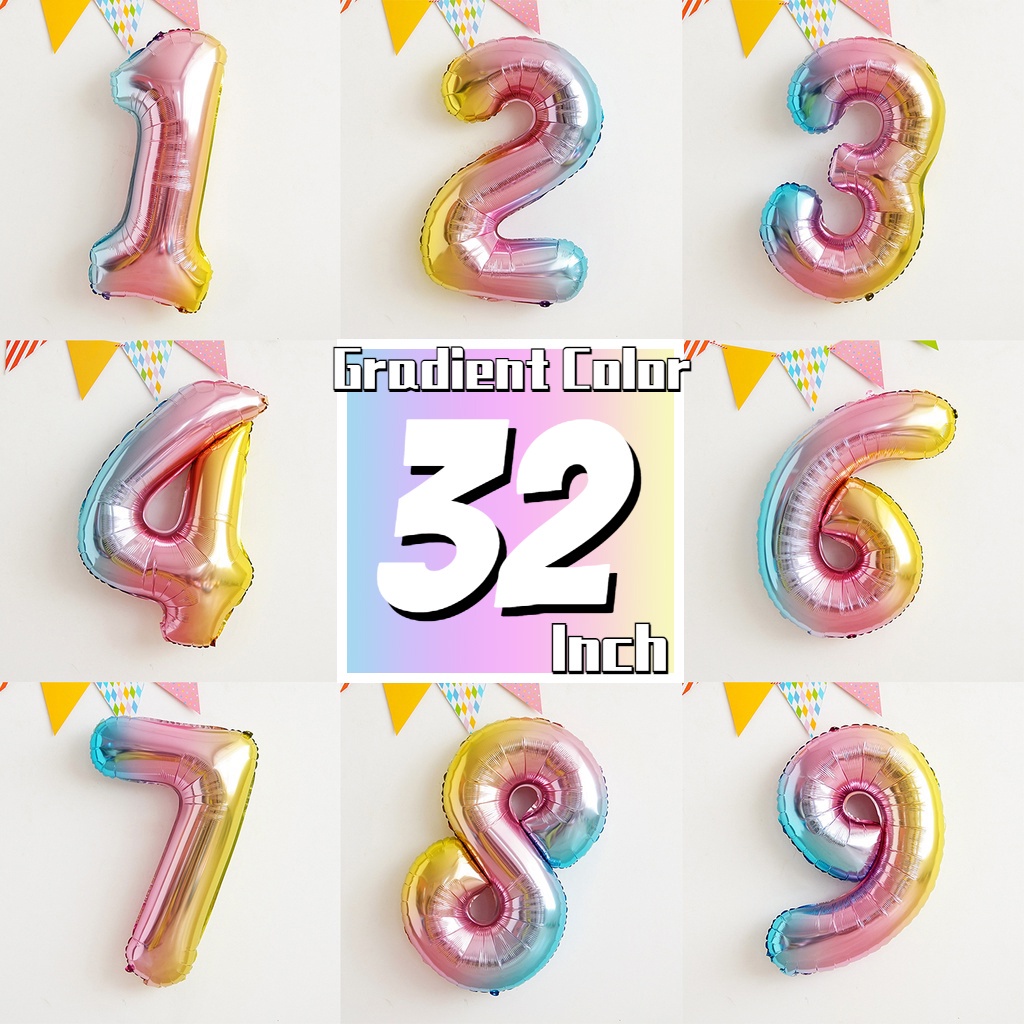 32Inch Gradient Color Number Balloon Foil Balloons Wedding Celebration ...