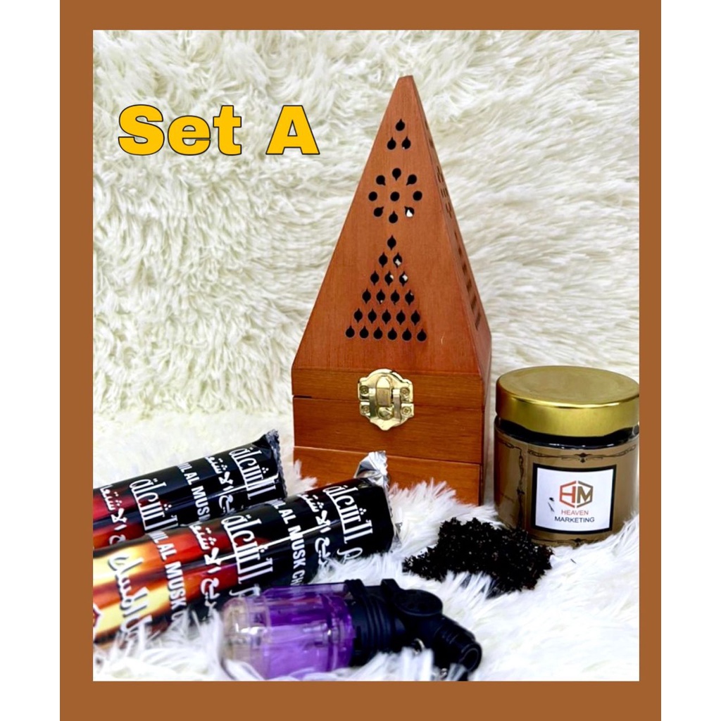 Wooden Mabkhara Set/ Starter Full Set includes 1 Mabkhara, 1 Bakhoor, 2 ...