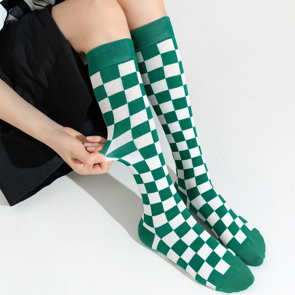 Checkerboard Calf Socks ins Influencer Trend Unique JK Women's Black ...